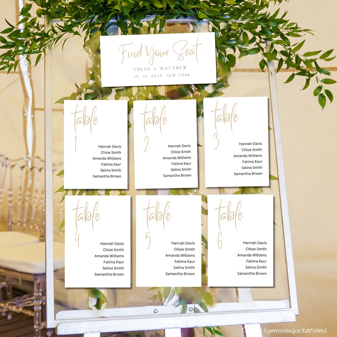 Editable Minimalist Wedding Seating Chart Card Template, Modern Wedding ...