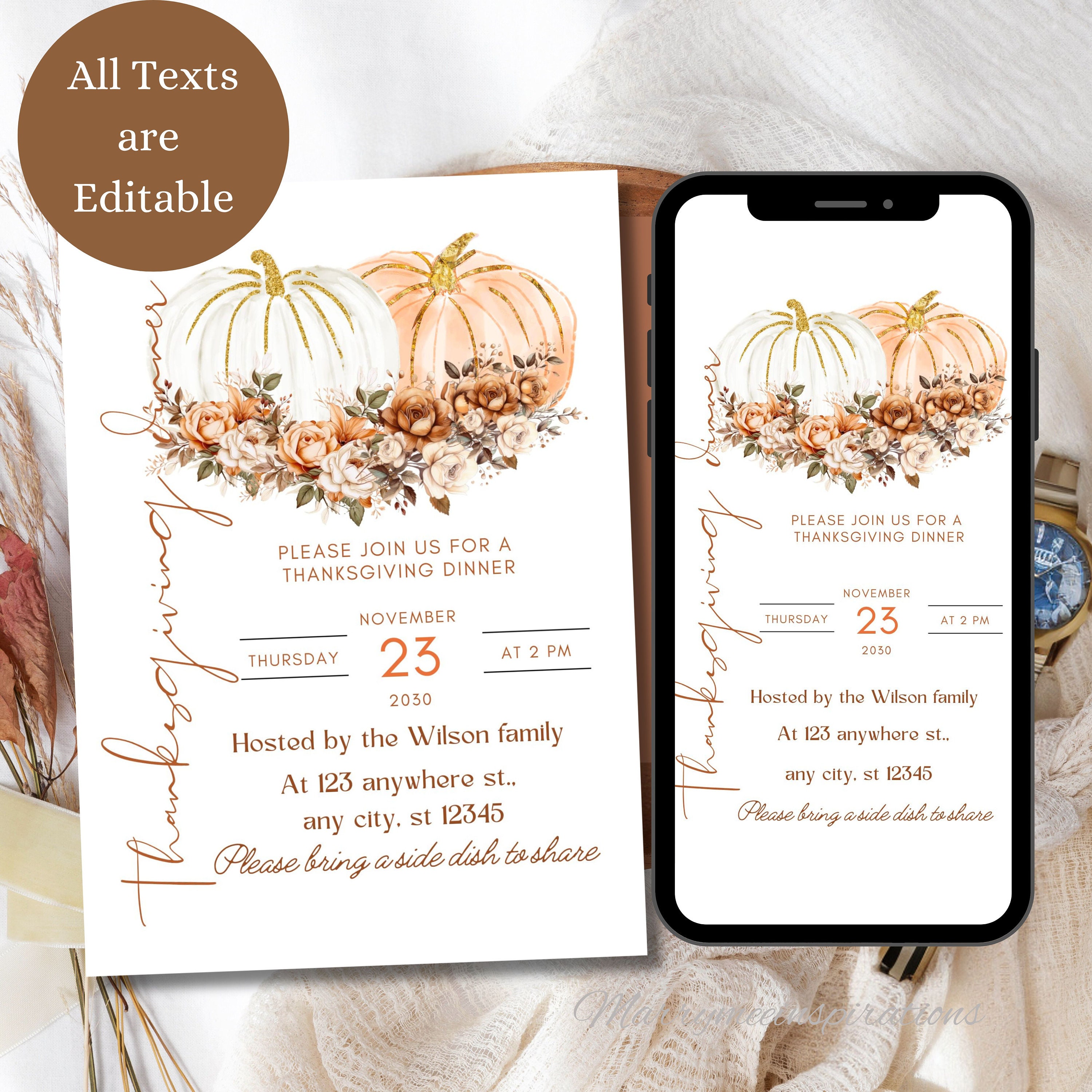 Thanksgiving Dinner Invitation, Let's Give Thanks Invitation Template ...
