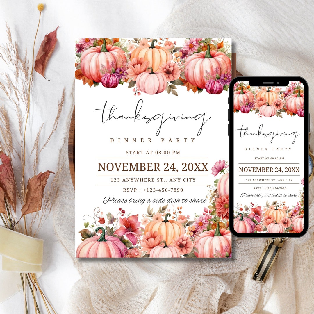 Thanksgiving Dinner Invitation, Let's Give Thanks Invitation Template ...