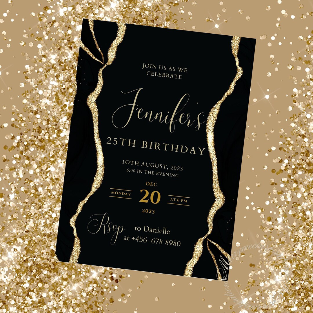 All Black Party Invitation All Black Affair Invitation Agate - Etsy