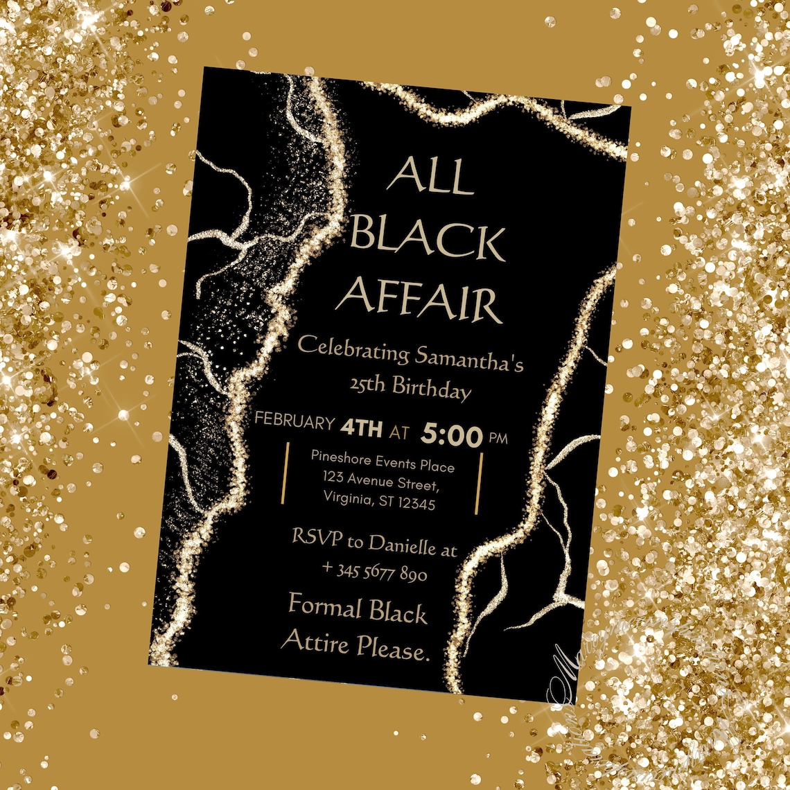 All Black Party Invitation, All Black Affair Invitation, Agate Birthday ...