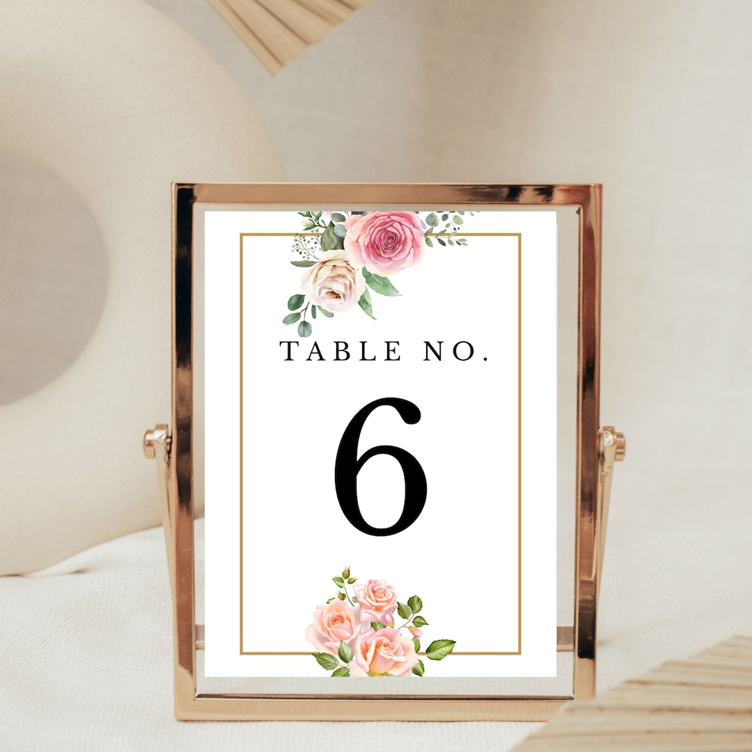Editable Blush Pink Floral Table Numbers, Printable Table Decoration ...