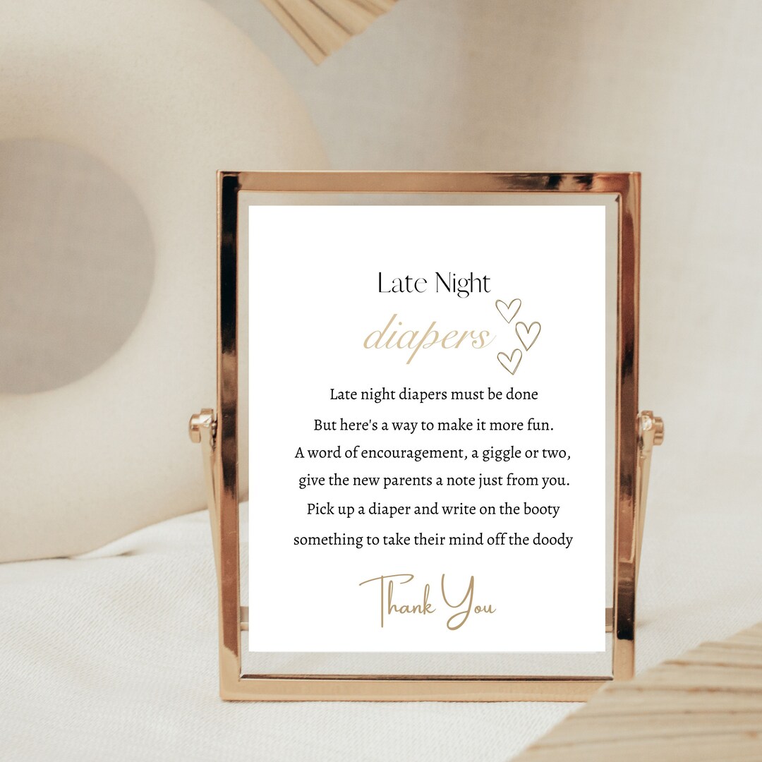 Late Night Diapers Sign, Minimalist Baby Shower Game, Modern Diaper ...