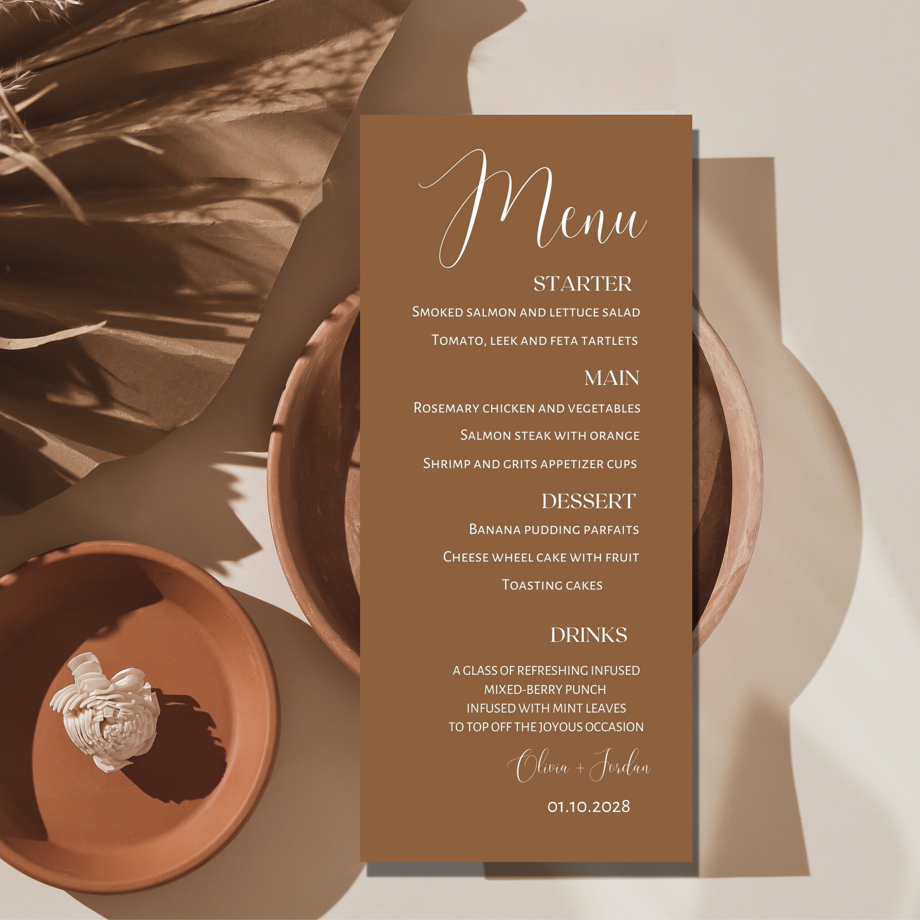 Warm Terracotta Wedding Dinner Menu Template Boho Wedding Menu Editable ...