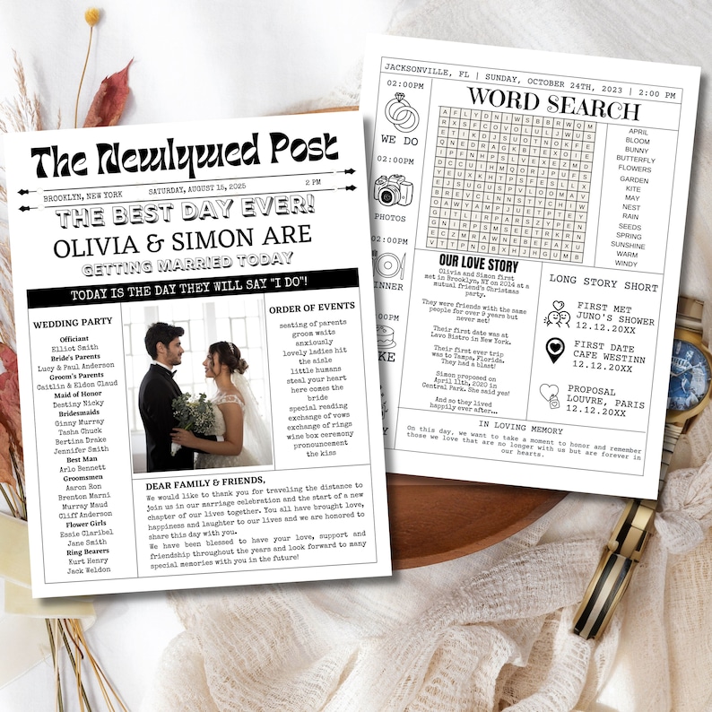 Newspaper Wedding Program Template Editable Wedding - Etsy