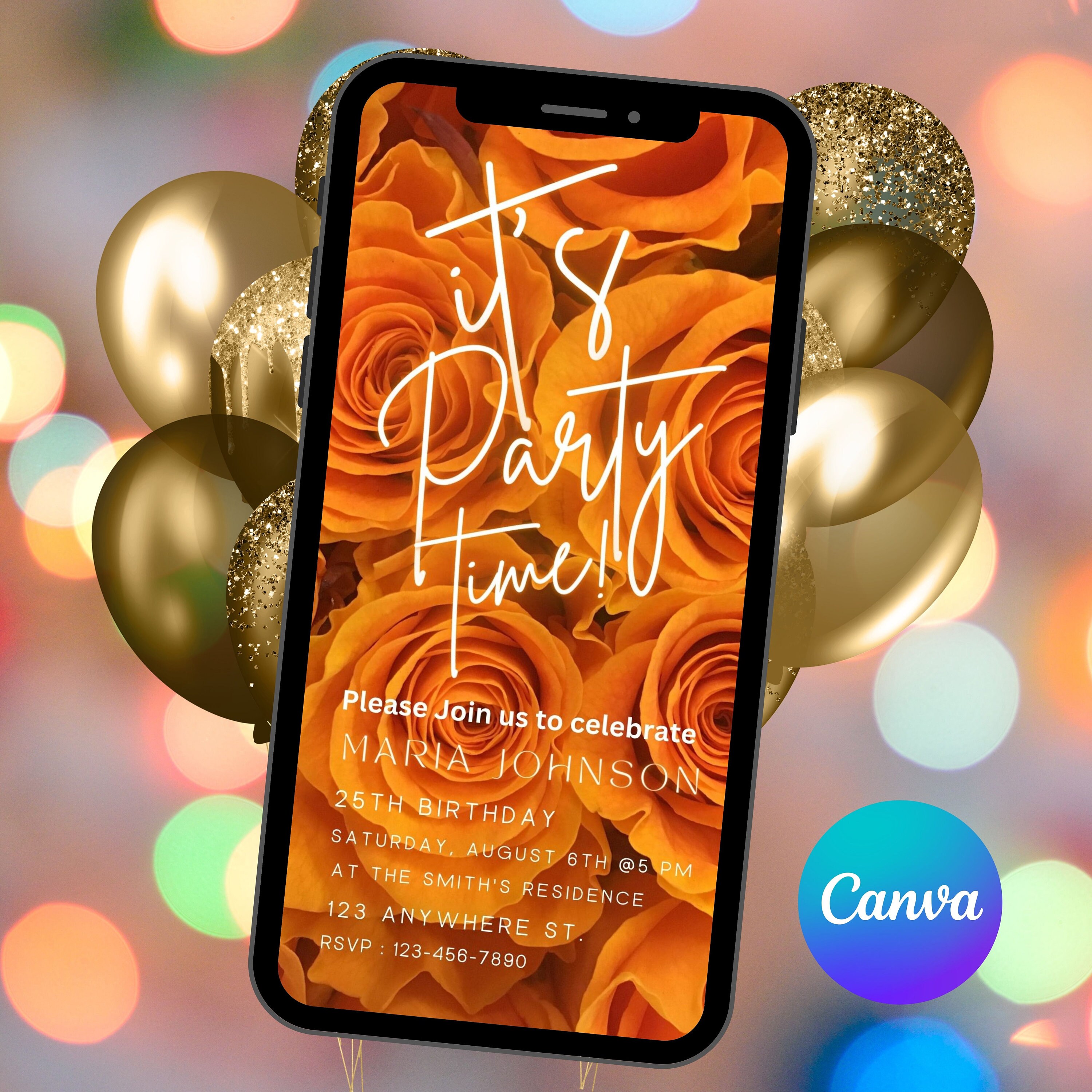 Neon Light Digital Birthday Invitation Template, Text Message Phone ...