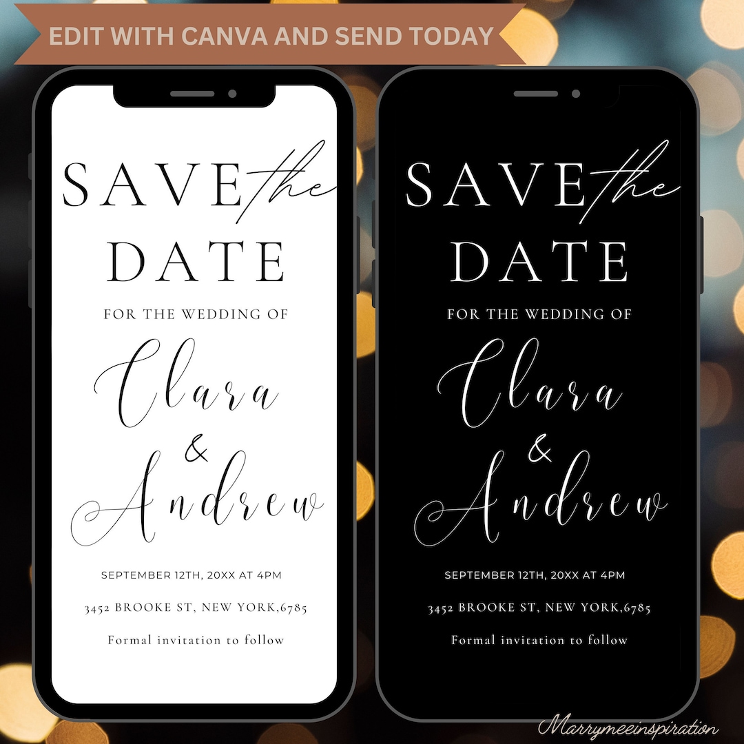 Digital Invite Electronic Save the Date, Minimal Save the Date E-invite Template, Electronic ...