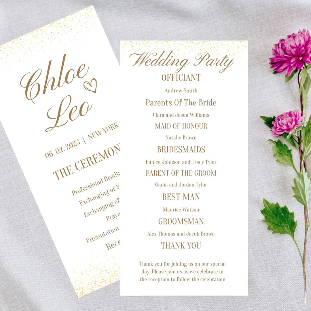 Wedding Program Template, Simple Wedding Order of Service, Black and ...