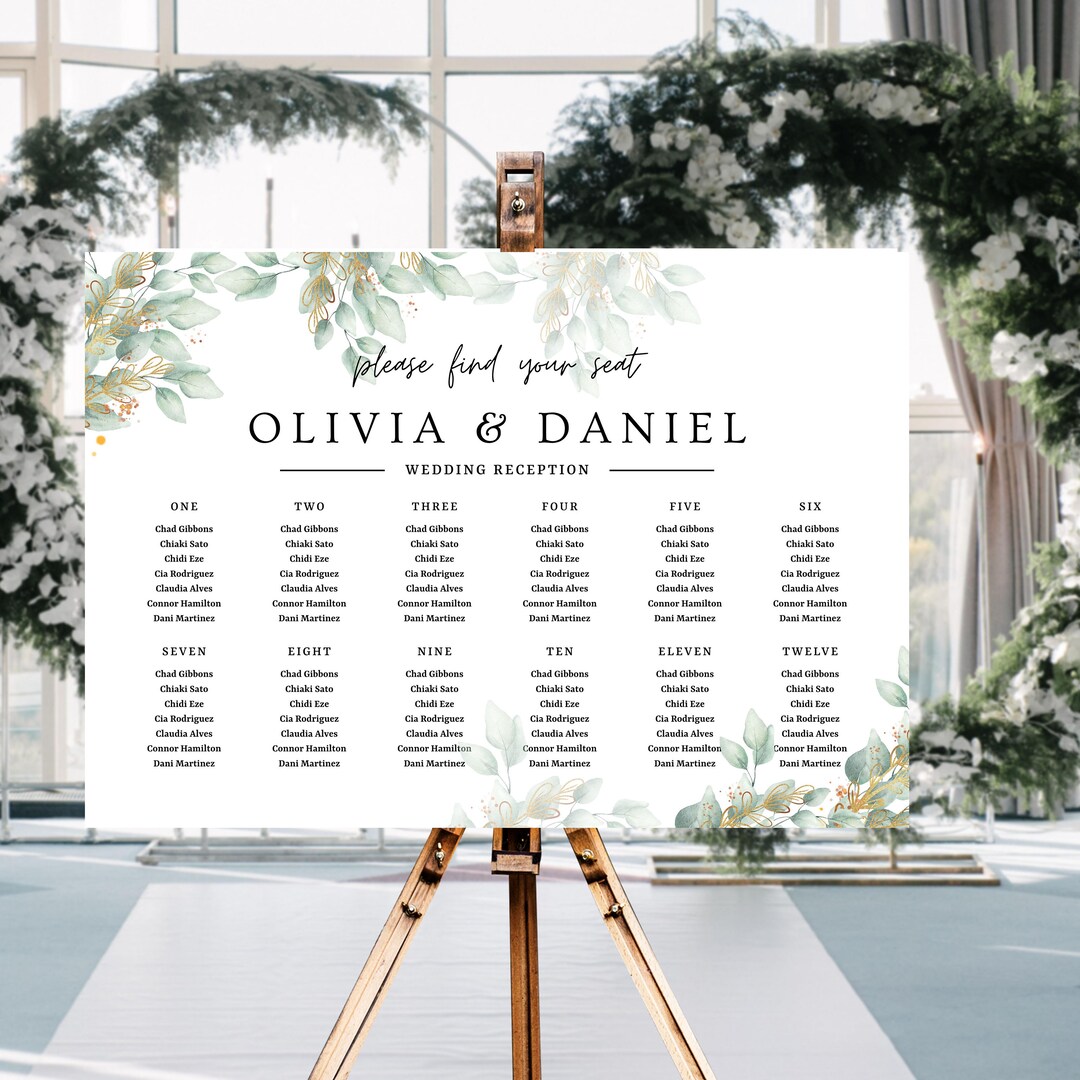 Eucalyptus Wedding Seating Chart Template 36x24, Greenery Wedding ...
