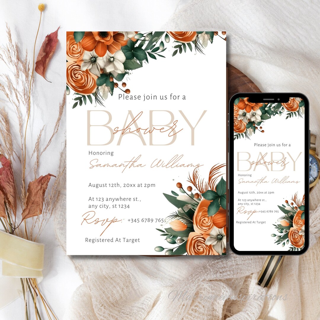 Baby in Bloom Invitation Template, Editable Baby Shower Invitation ...