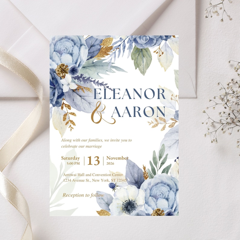 Light Blue and Green Wedding Invitation Bundle Template Light - Etsy