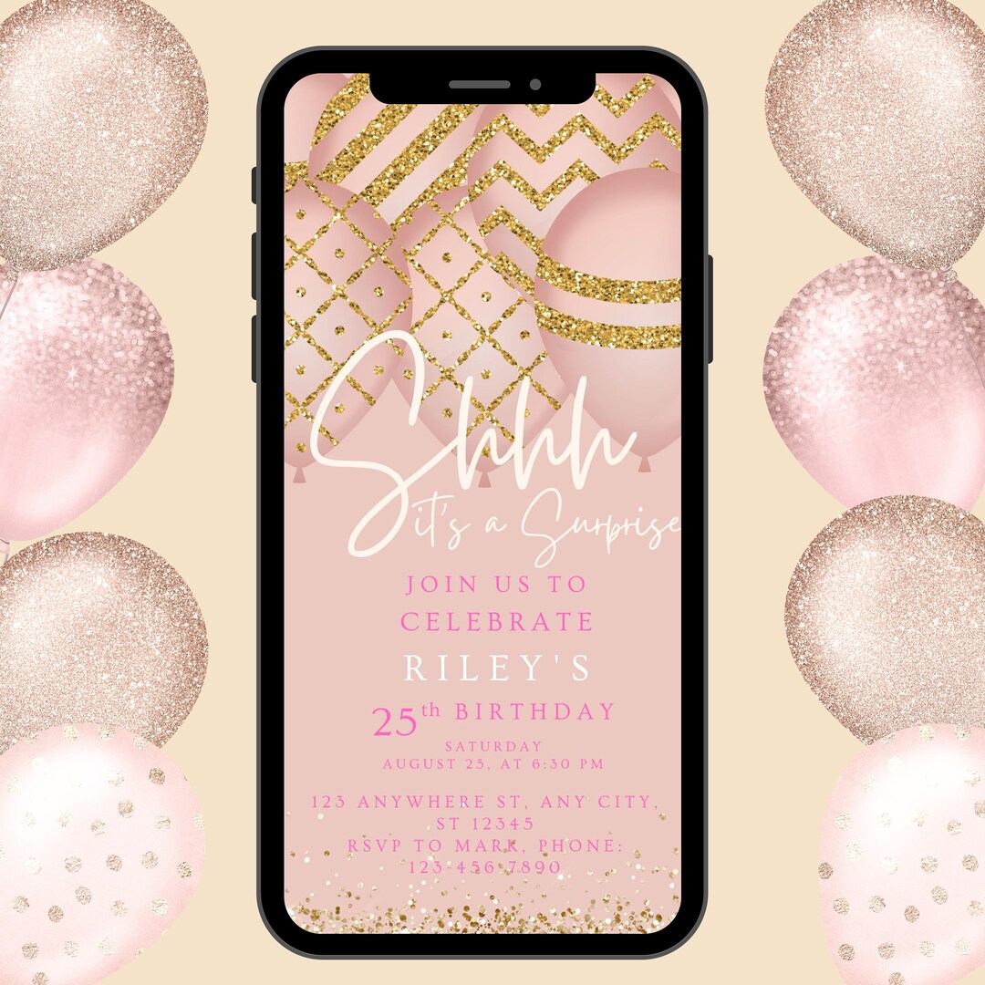 Pink & Gold Surprise Birthday Invitation, Editable Electronic Evite ...