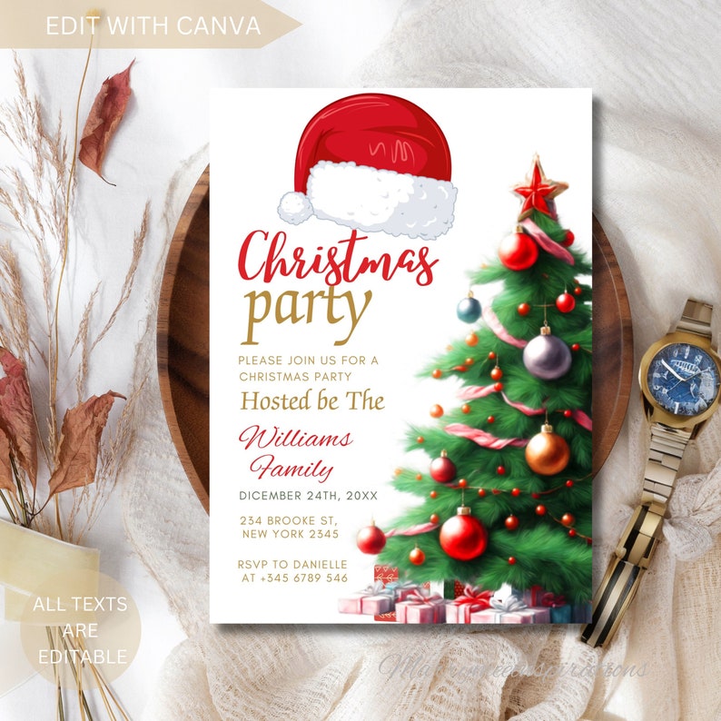 Editable Christmas Party Invitation, Christmas Party Invitation ...