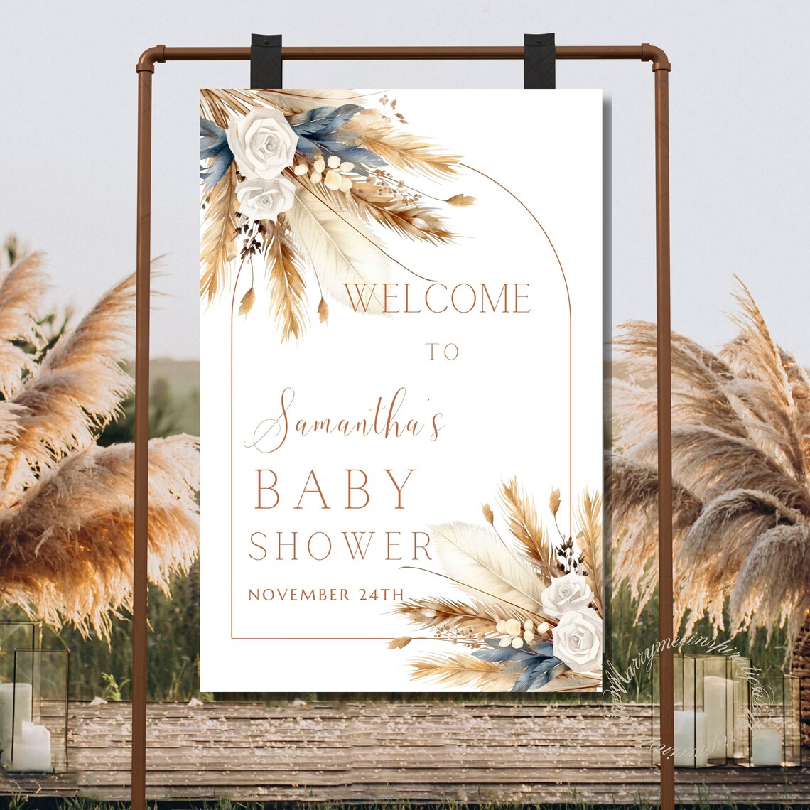 Pampas Grass Baby Shower Welcome Sign Template, Boho Welcome Baby ...