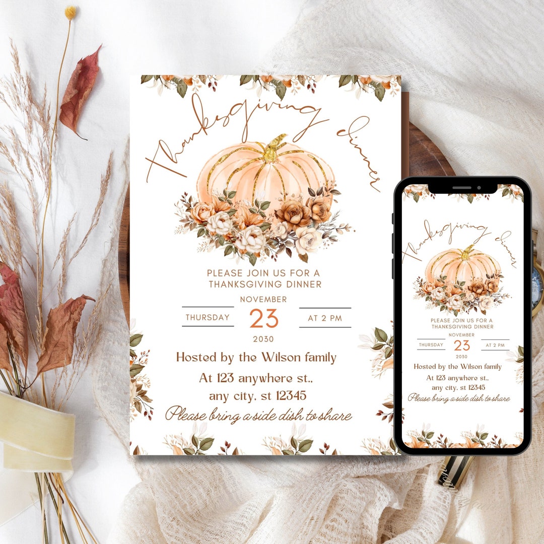 Thanksgiving Dinner Invitation, Let's Give Thanks Invitation Template ...