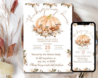 Thanksgiving Dinner Invitation, Let's Give Thanks Invitation Template ...