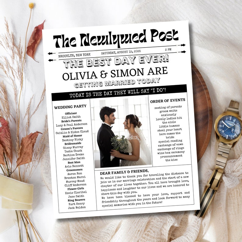 Newspaper Wedding Program Template Editable Wedding - Etsy