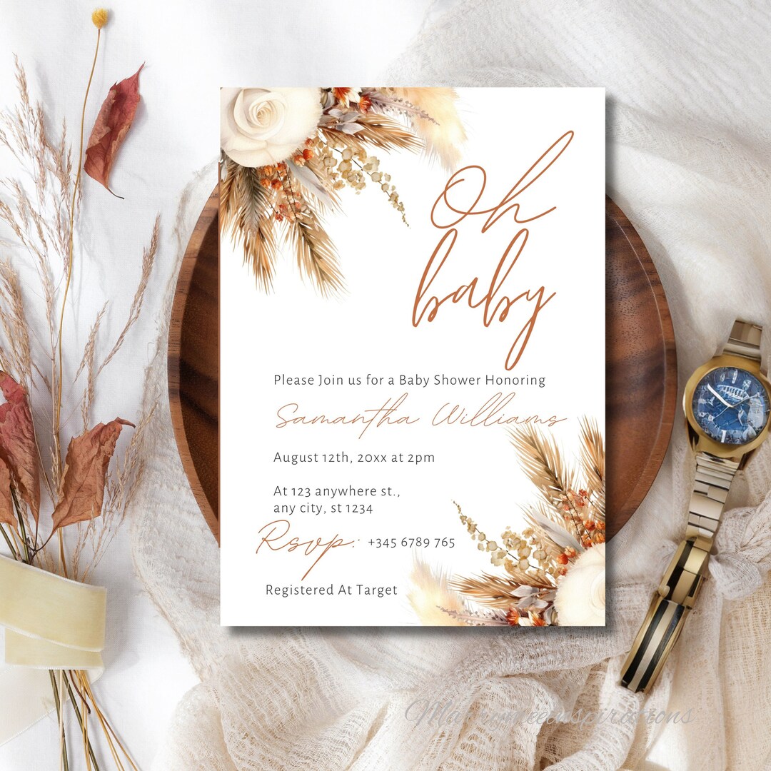 Bohemian Baby in Bloom Invitation Template Editable Baby - Etsy