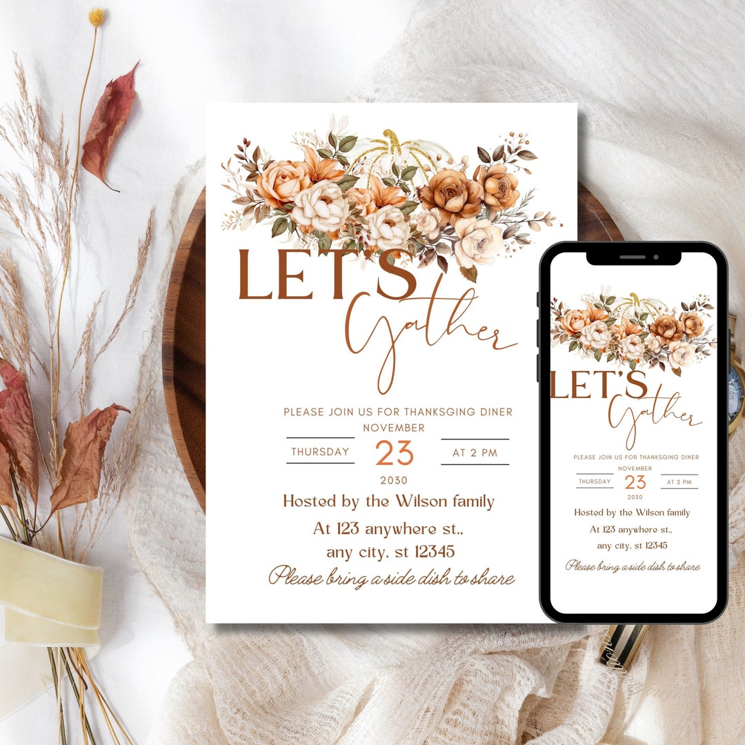 Thanksgiving Dinner Invitation, Let's Give Thanks Invitation Template ...