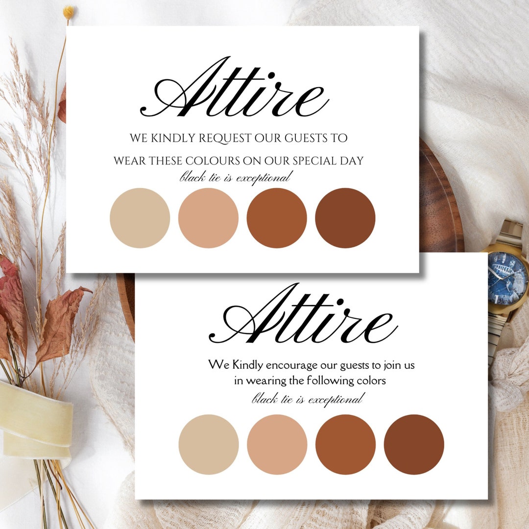 Wedding Attire Card Template | Wedding Color Palette Card | Wedding ...