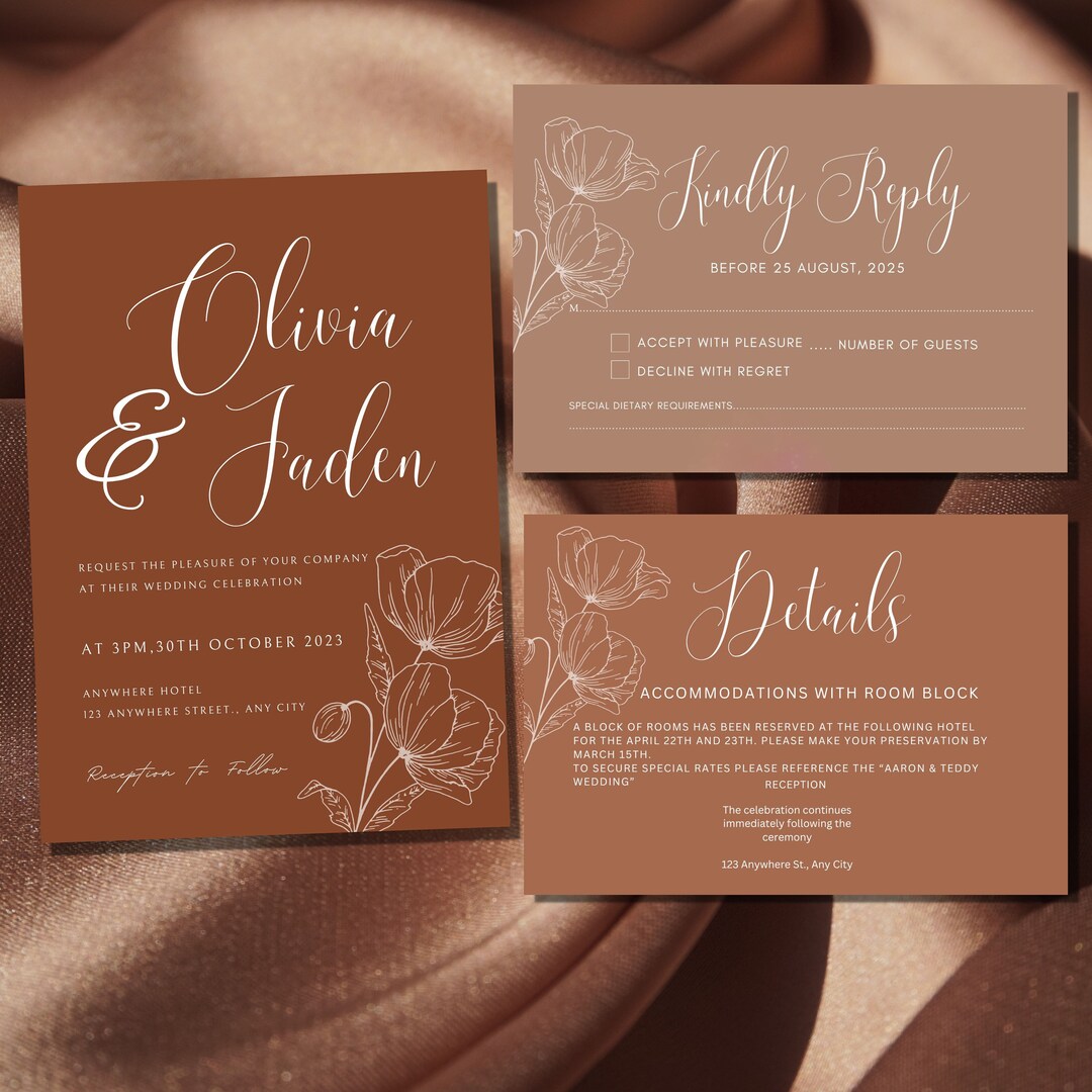 Terracotta Wedding Invitation Template Minimalist Burnt Orange Wedding ...