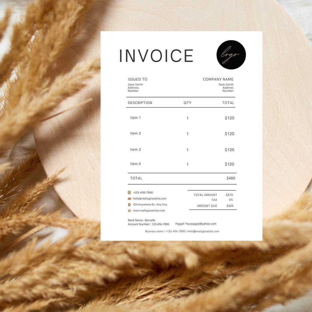 Minimalist Invoice Template Boho Small Business Modern Client Invoice Editable Template Services ...