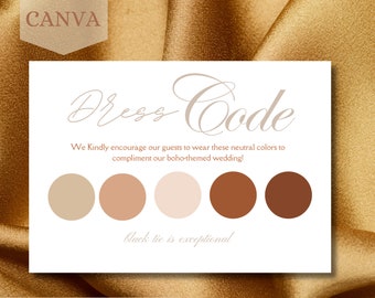 Wedding Attire Dress Code Card Template, Editable Wedding Color Palette ...