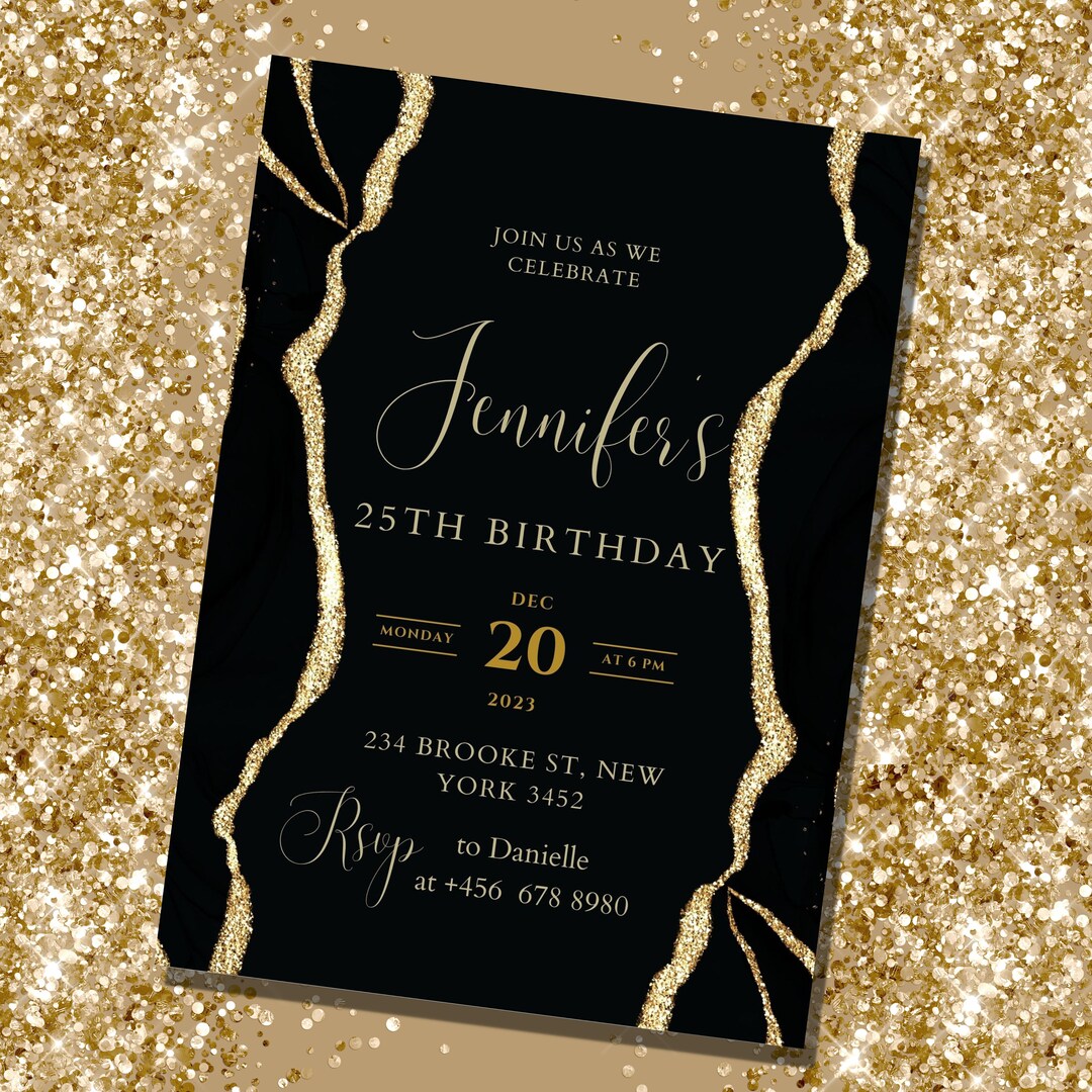 All Black Party Invitation, All Black Affair Invitation, Agate Birthday ...