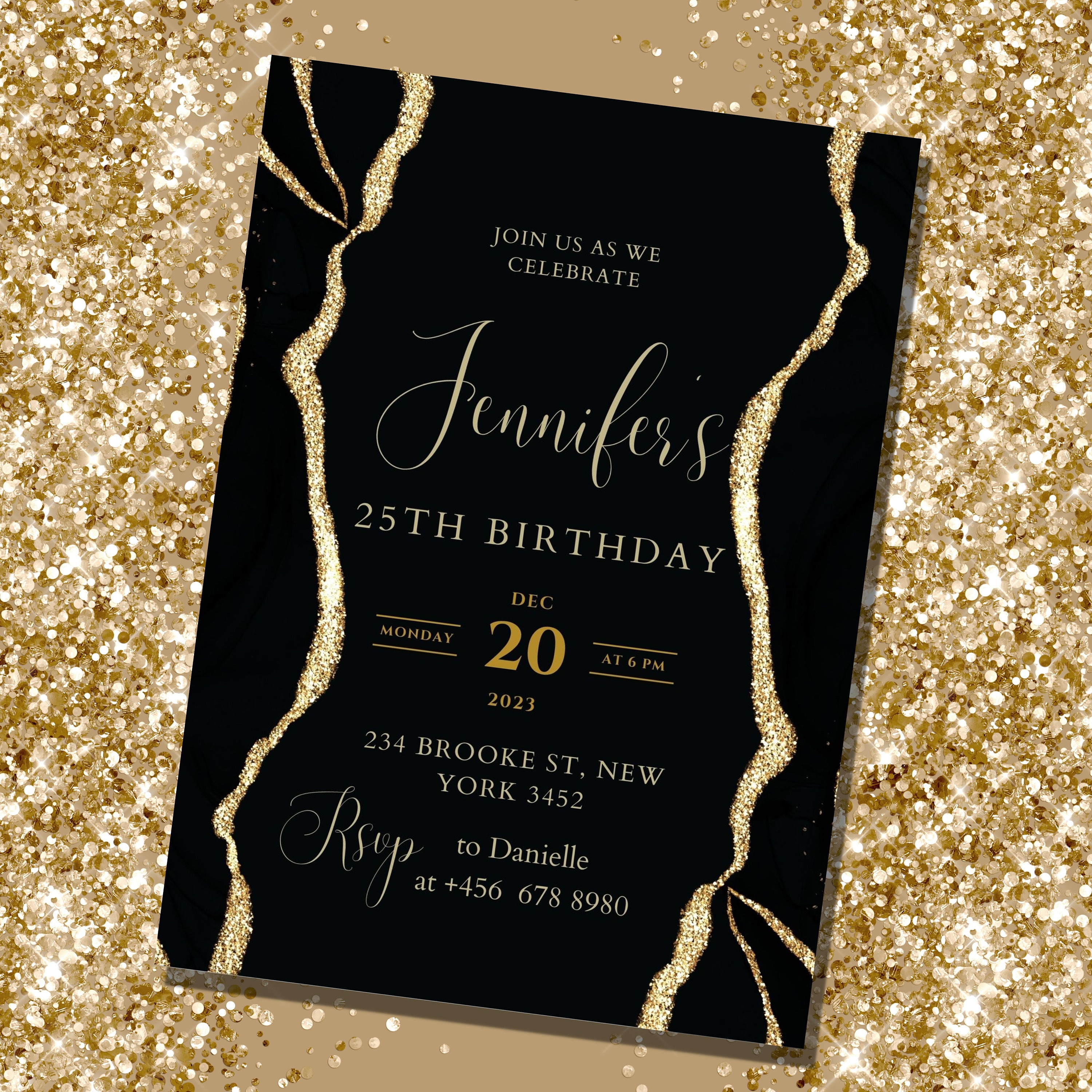 All Black Party Invitation, All Black Affair Invitation, Agate Birthday ...