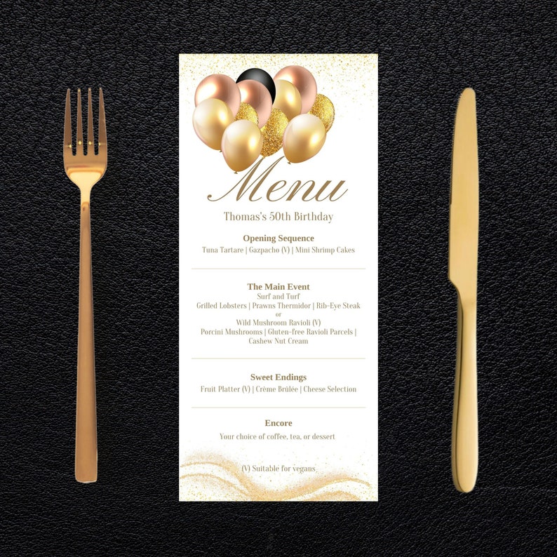 Gold Birthday Menu Template, Editable Printable (digital Download) - Etsy