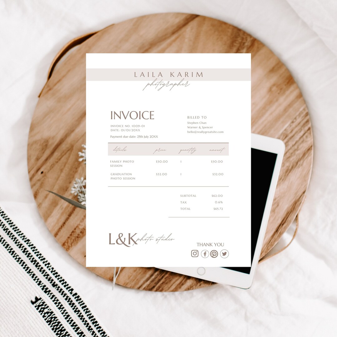 Minimalist Invoice Template Boho Small Business Modern Client Invoice ...