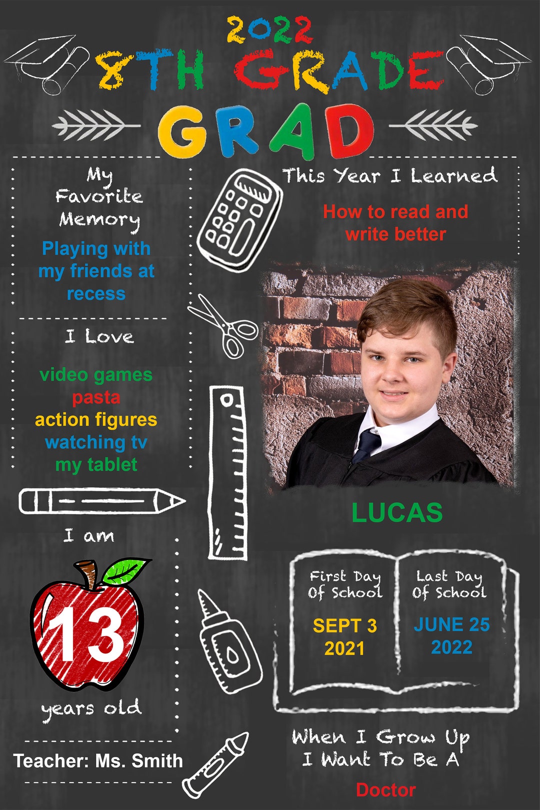 INSTANT DOWNLOAD 2022-2026 Grad Chalkboard 20x30, Composite, Digital ...