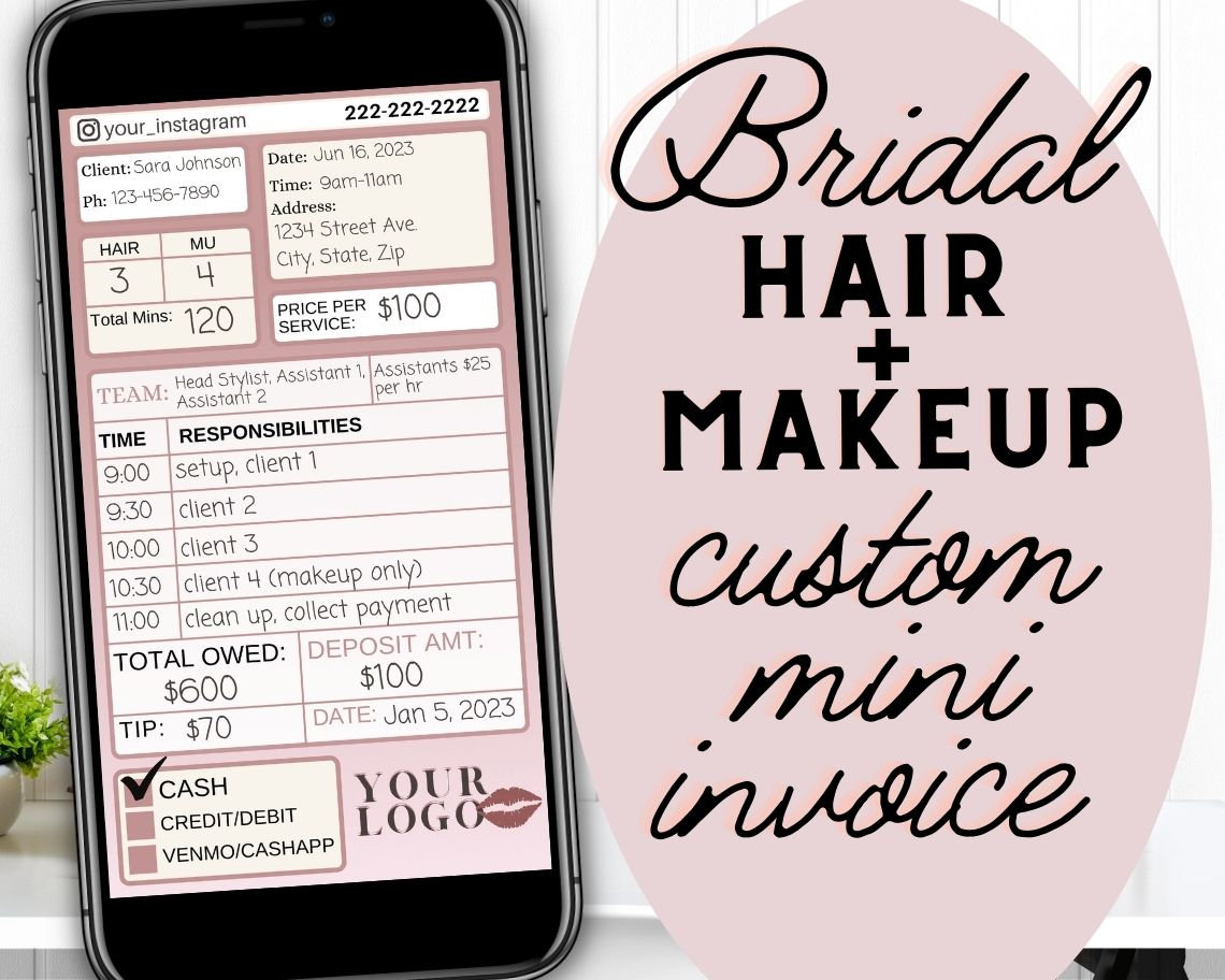 Makeup Artist Invoice Template | Salon Printable Invoice | Custom Order ...