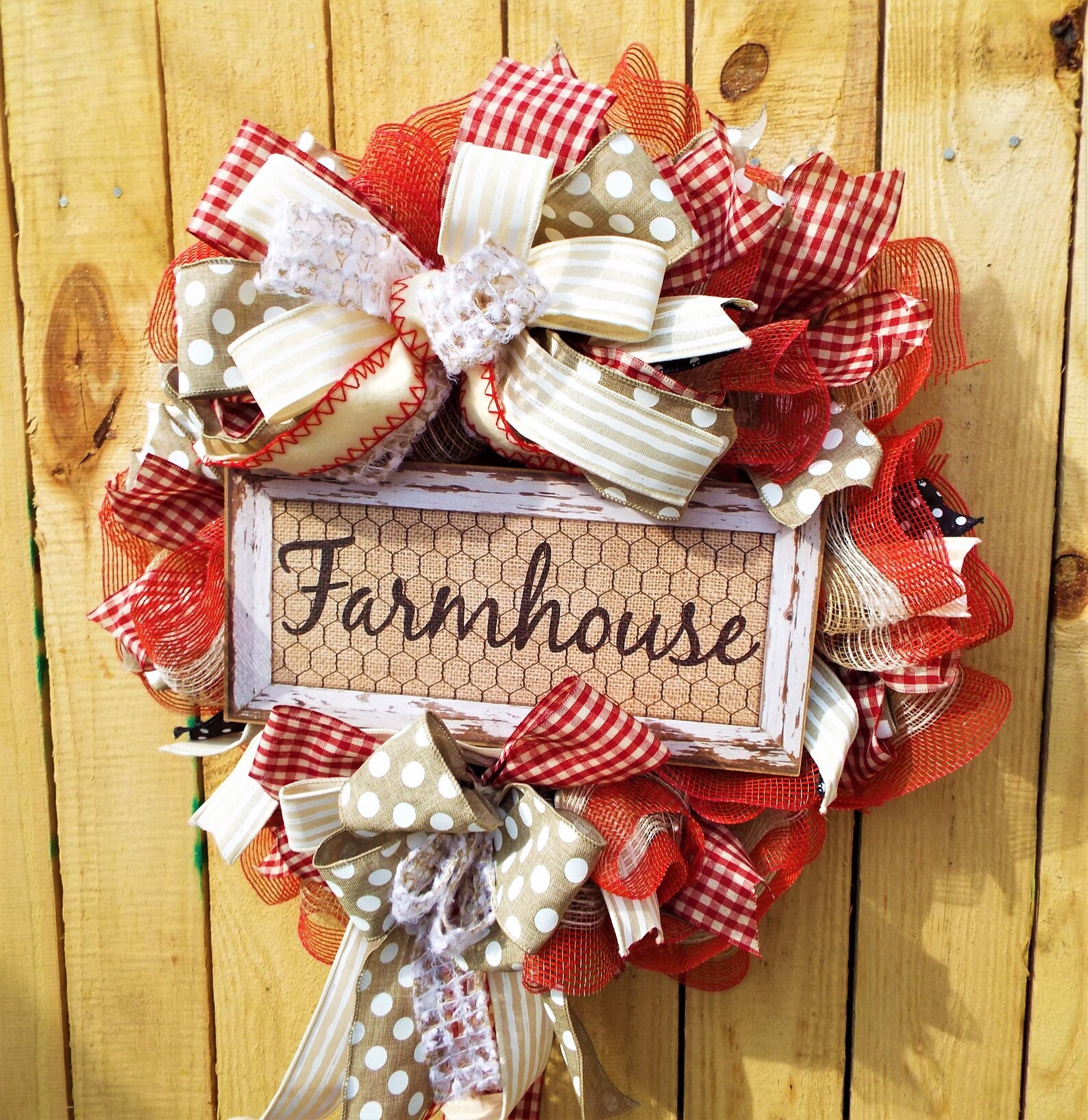 Farmhouse Wreath. Mesh Country Style Wreath, Deco Mesh Farmhouse - Etsy