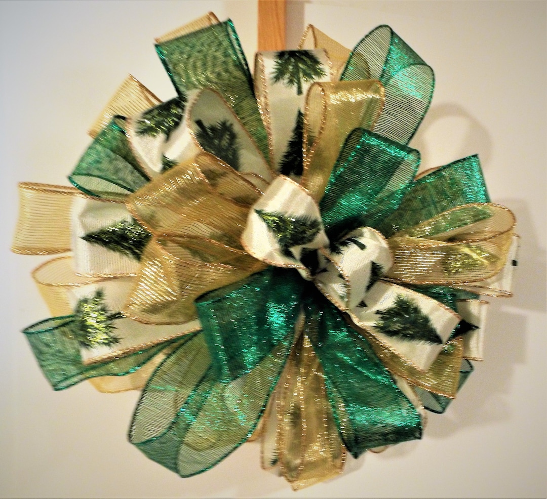 Christmas Tree Topper, Green and Gold Ribbon Tree Topper, Beautiful ...
