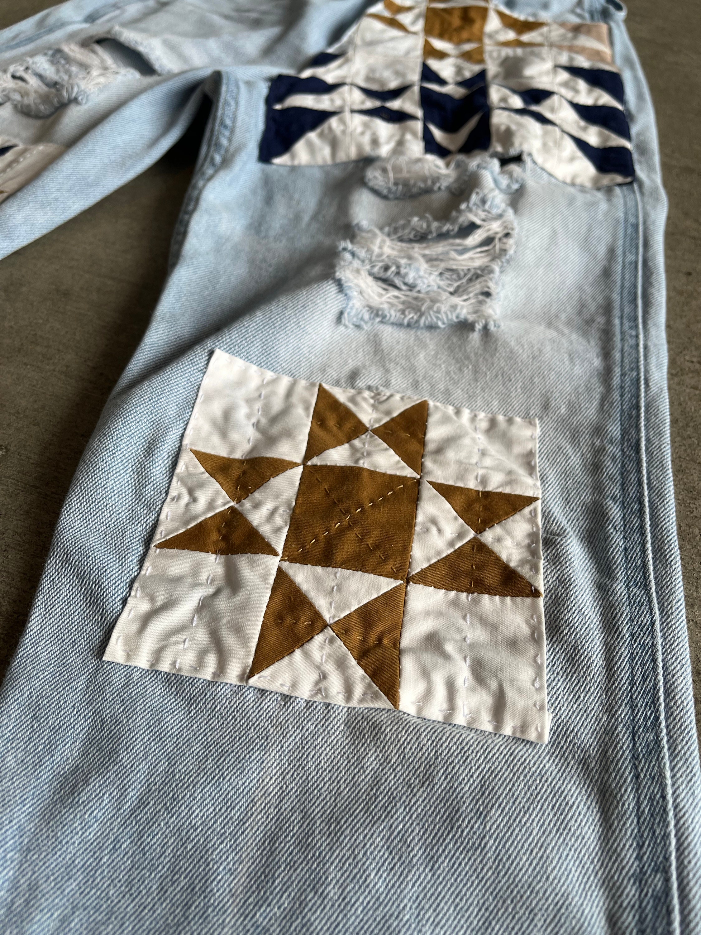 Star and Moon Jeans / Quilted Patchwork High-waisted Jeans / | Etsy