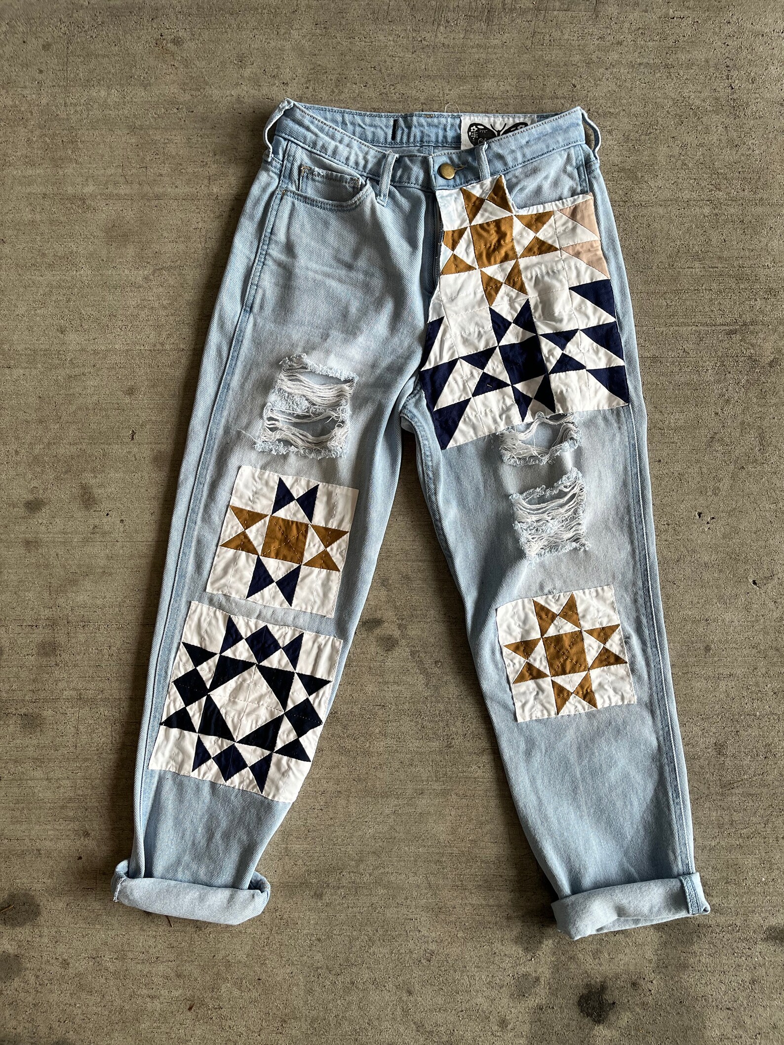 Star and Moon Jeans / Quilted Patchwork High-waisted Jeans / | Etsy