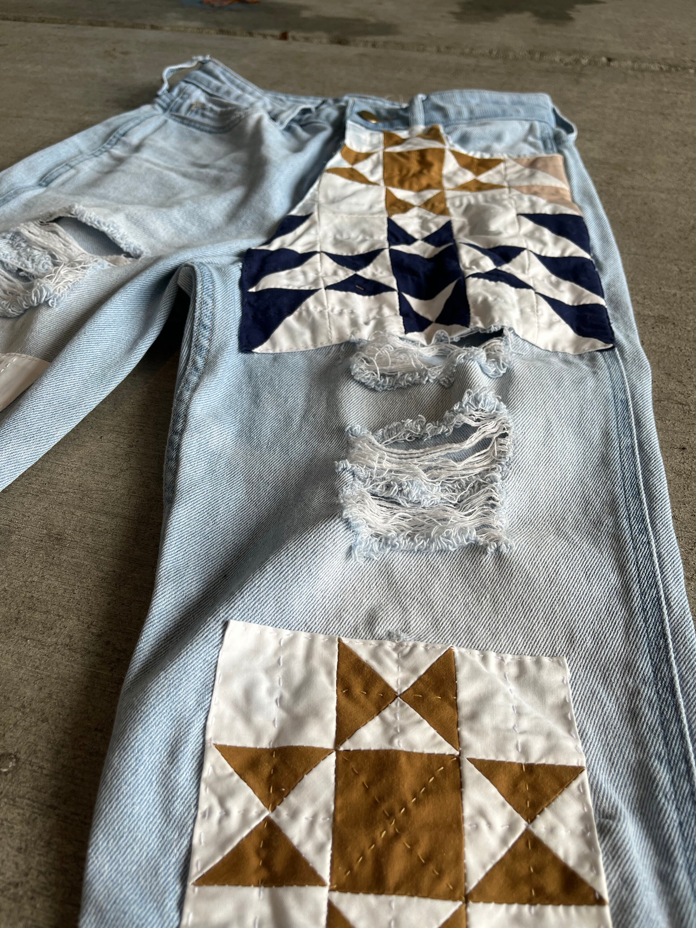 Star and Moon Jeans / Quilted Patchwork High-waisted Jeans / | Etsy