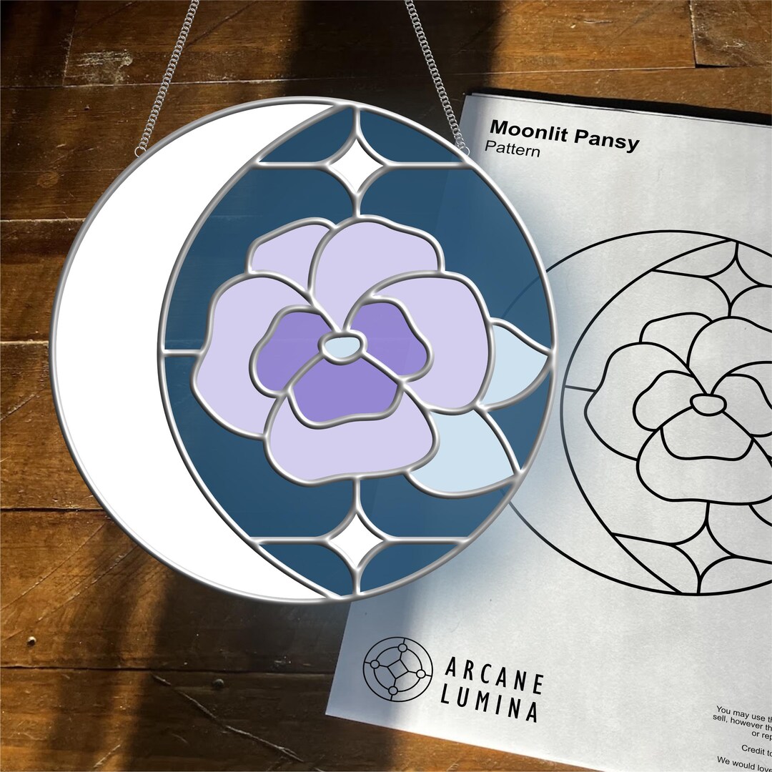 Moonlit Pansy, Stained Glass Pattern, Suncatcher, Digital Download, PDF ...