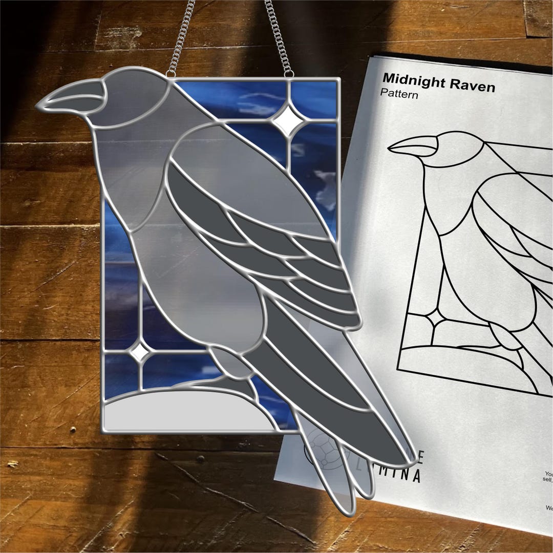 Raven, Stained Glass Pattern, Suncatcher, Digital Download, PDF, PNG - Etsy