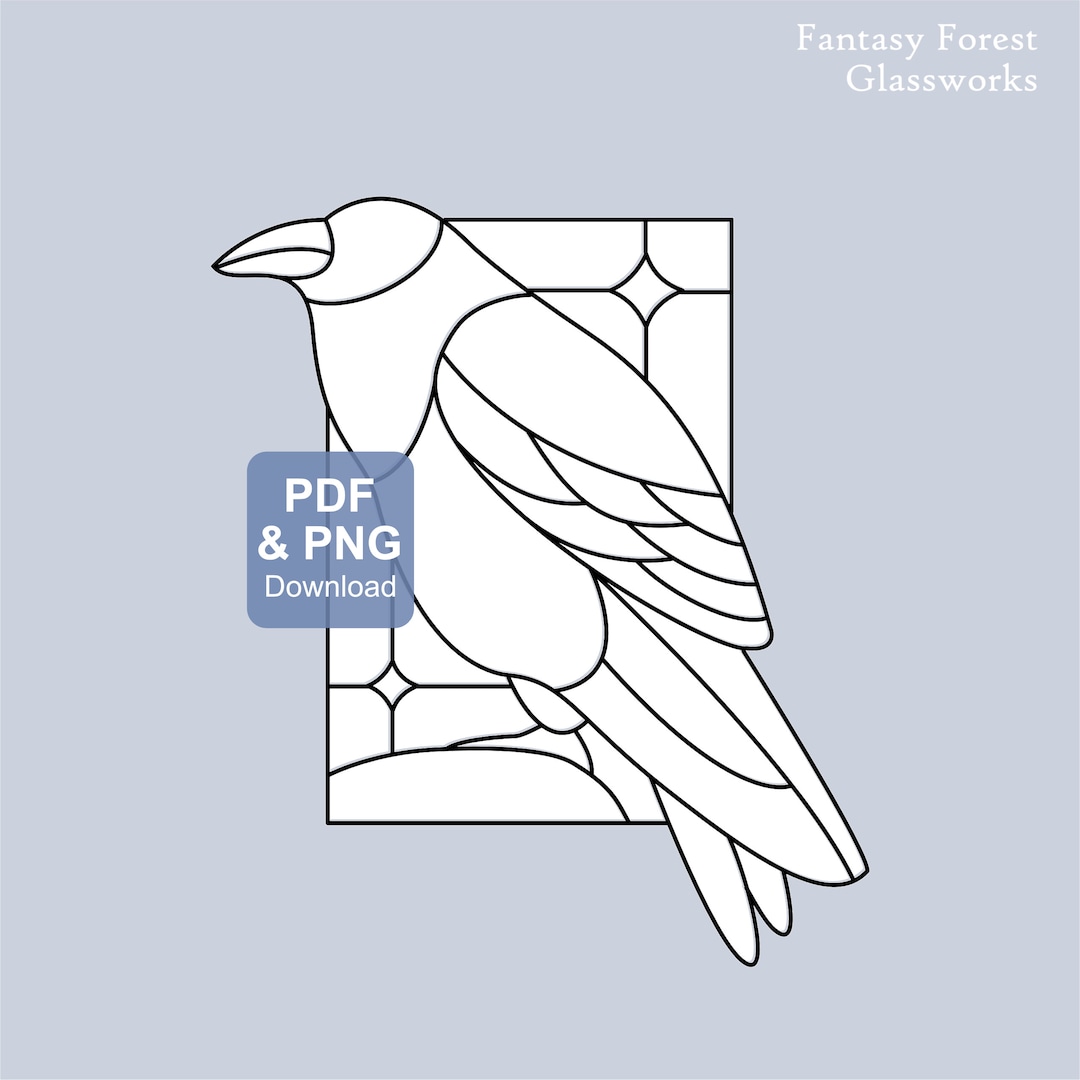 Raven, Stained Glass Pattern, Suncatcher, Digital Download, PDF, PNG - Etsy