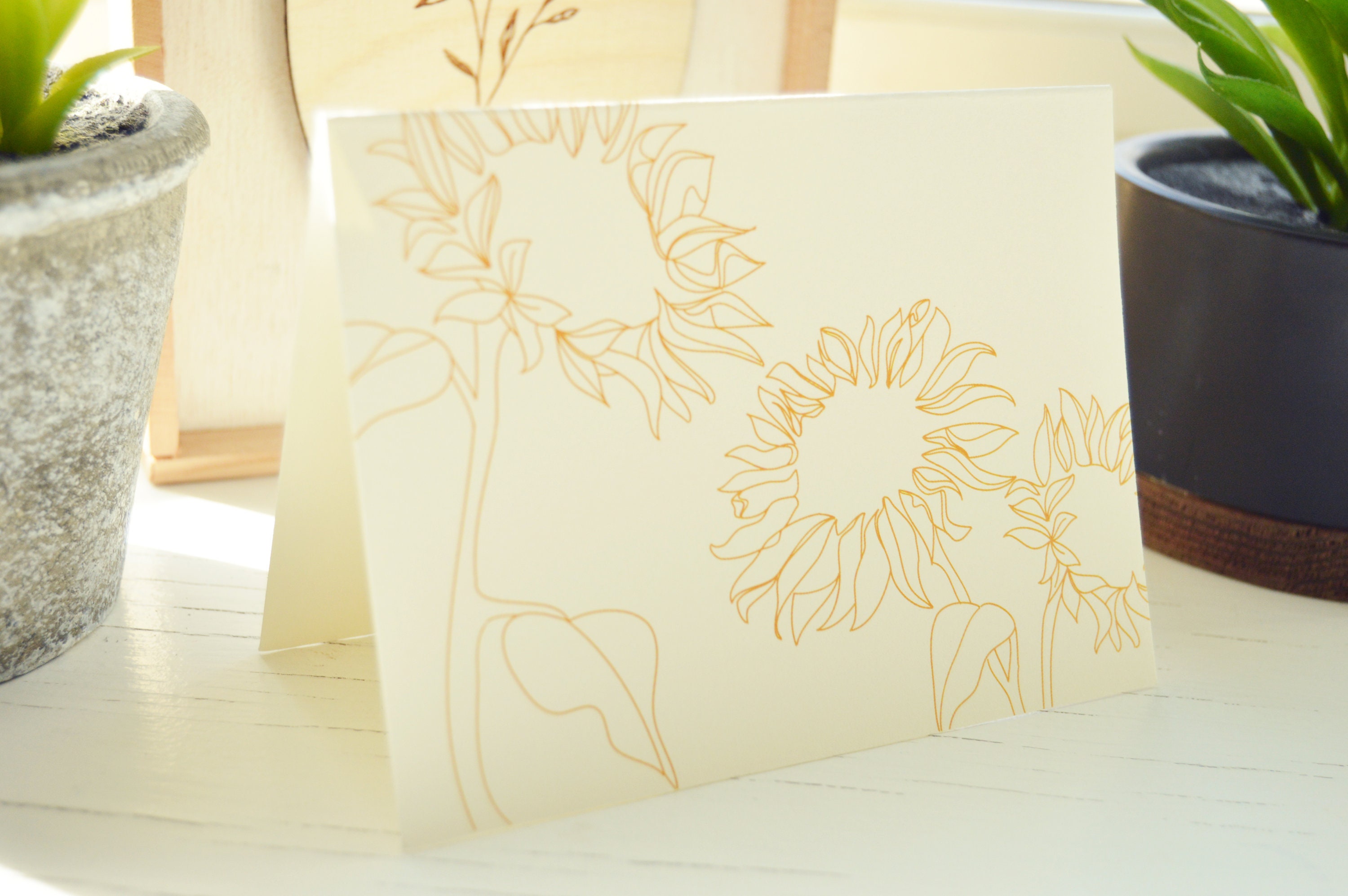 Simple Sunflower Cards Hand Illustrated 4 X 5.5inch Blank - Etsy