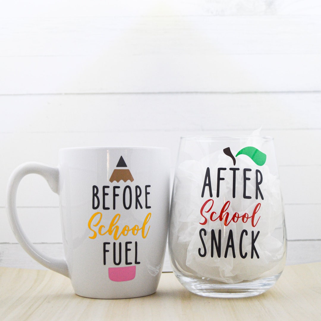 School Drink Set Stemless Wine Glass Coffee Mug Before School Fuel