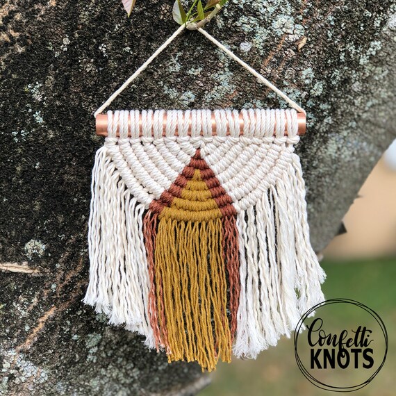 Mini Macrame Semi Circle on Copper Dowel Pole Half Moon Wall | Etsy