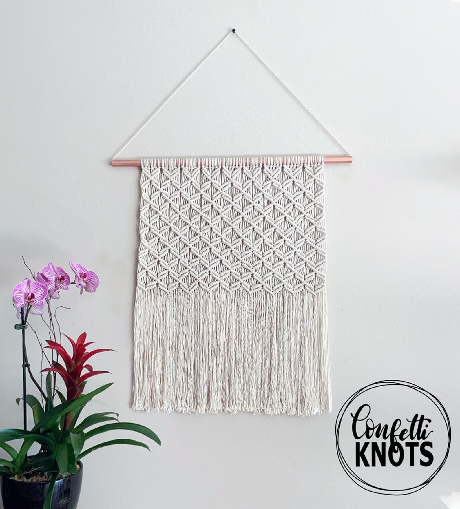 Macrame Wall Hanging on Copper Dowel Natural Woven Cotton, Unique, Wall ...