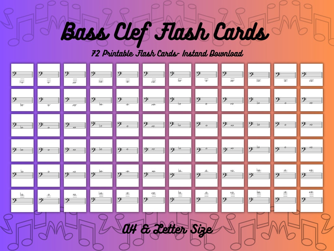 Bass Clef Flash Cards: Printable | Flash Cards | Cello, Double Bass ...
