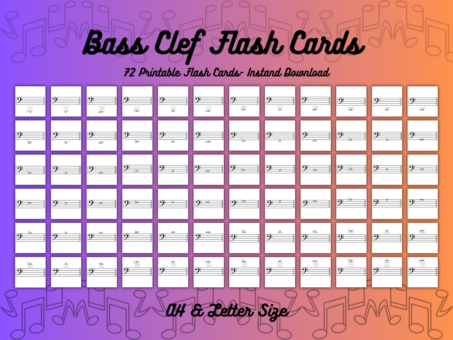 Bass Clef Flash Cards: Printable | Flash Cards | Cello, Double Bass ...