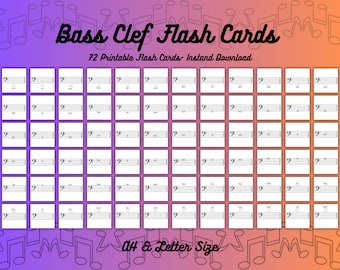 Cello Music Note Flash Cards, Bass Clef - Etsy