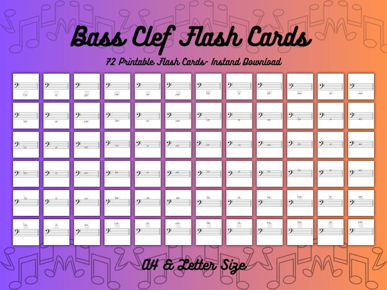 Bass Clef Flash Cards: Printable | Flash Cards | Cello, Double Bass ...