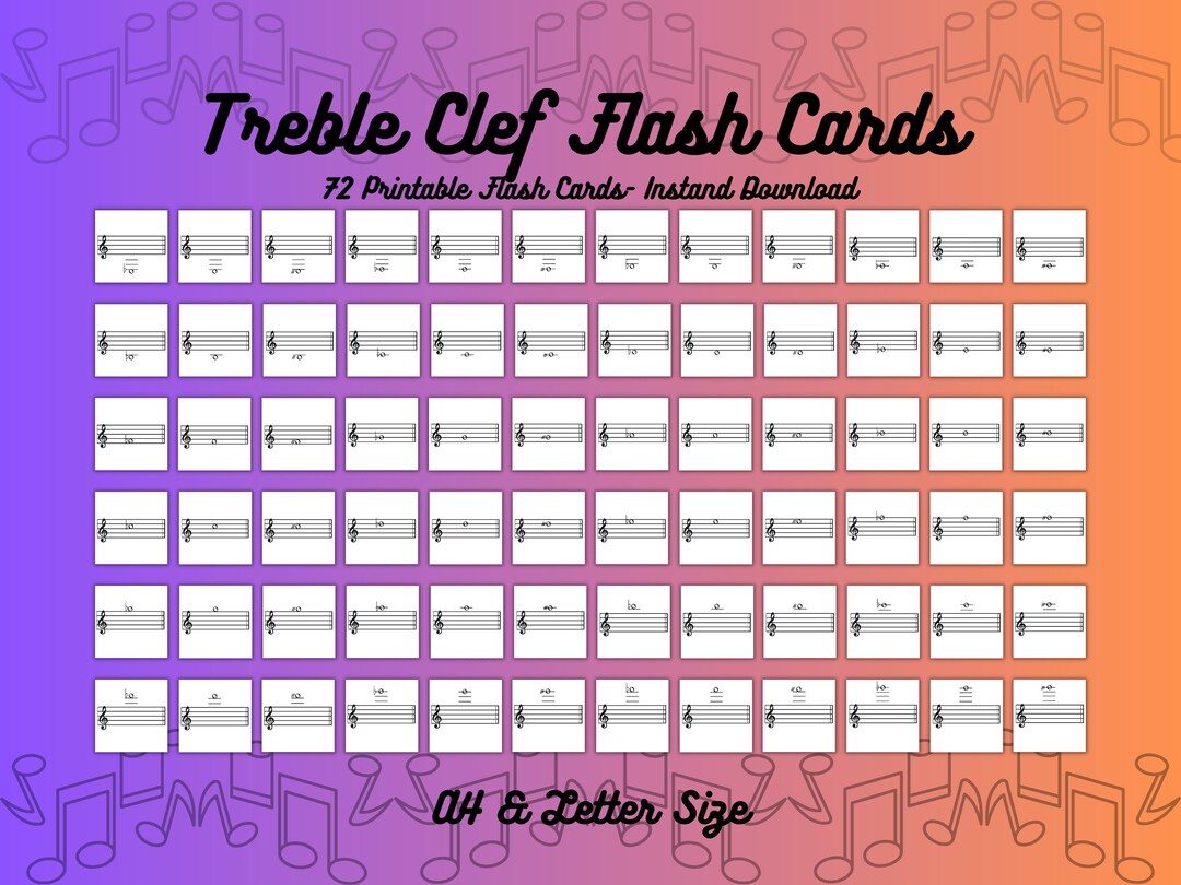 Treble Clef Flash Cards: Printable | Flash Cards | Violin, Flute, Oboe ...